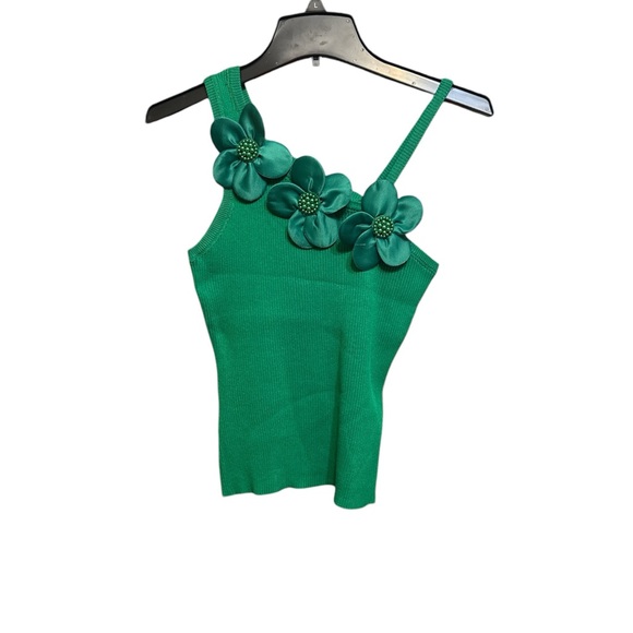 chic | Tops | Green Floral Embellished Womens Top | Poshmark